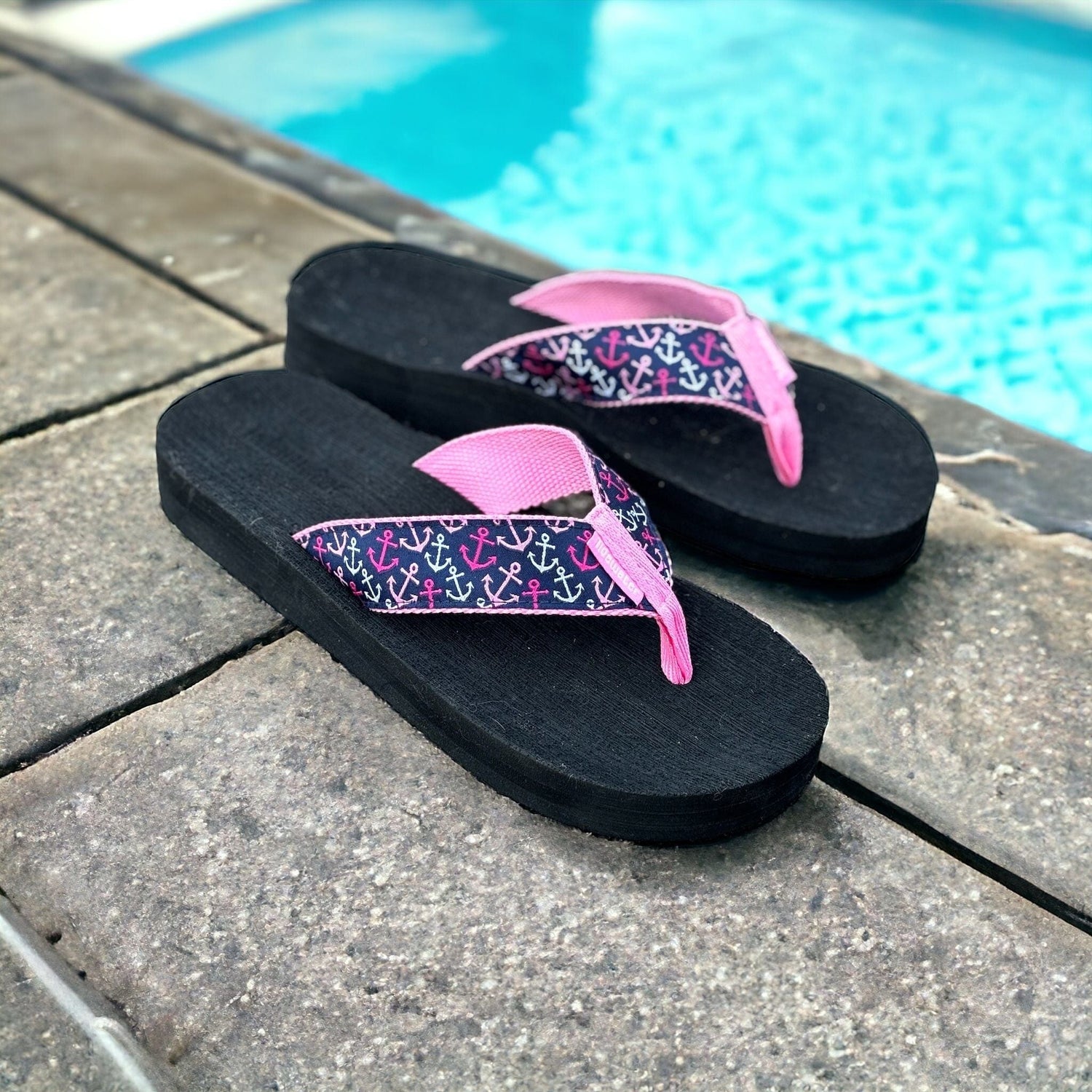 Anchor Toss Pink Flip Flops – Comfortable & Nautical Style – Tidewater ...