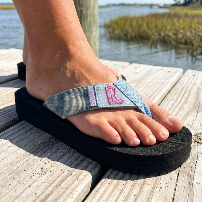 Cowgirl Denim Flip Flops – Comfortable Arch Support Sandals