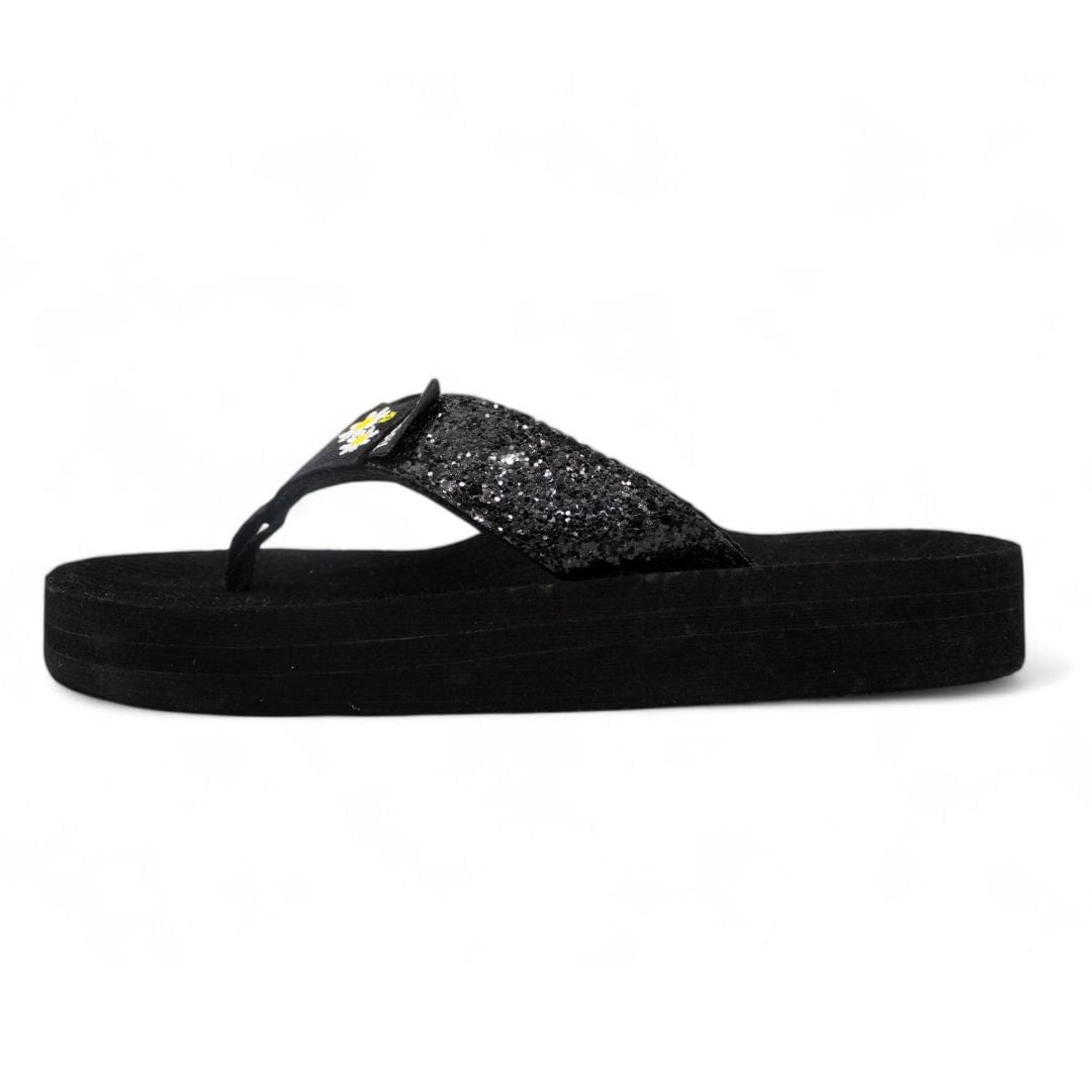 Black Sparkly Sandals with Embroidered Daisies by Tidewater Sandals
