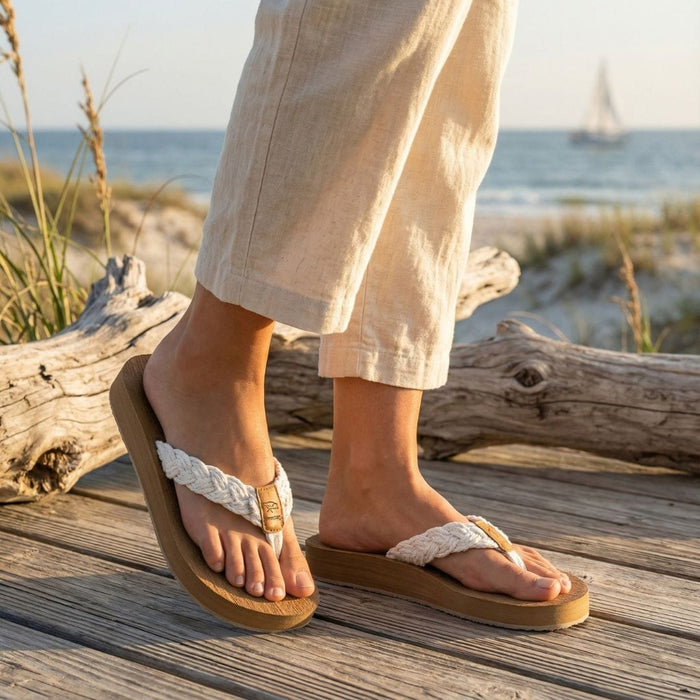 Harbor White by Tidewater Sandals | Braided White Rope Flip Flops